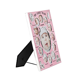 Bowenturbo Baby's First Year Picture Frame, First Year by Month, Newborn Baby Registry (Pink)