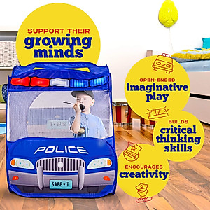 Police Car Pop Up Play Tent with Sound Button for Kids, Toddlers, Boys, Girls, Indoors & Outdoors – Playhouse for Interactive Fun - Foldable, Quick Setup Pretend Play Toys & Gift