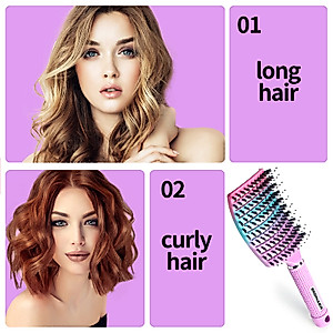 EKONAER Detangling Brush Boar Bristles Hair Brush for Adult & Kids Wet or Dry Hair,Curved and Vented Detangler Brush - Adds Shine and Makes Hair Smooth(Pink)