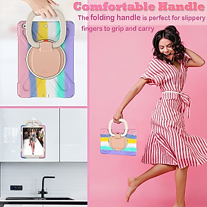 LX-SUNCX for iPad 10.2 Case 9th Generation 2021 / 8th Gen 2020 / 7th 2019,Shockproof Kids Case with Screen Protector,Rotating Stand/Pencil Holder/Shoulder Strap for iPad 10.2 Inch - Colourful Pink