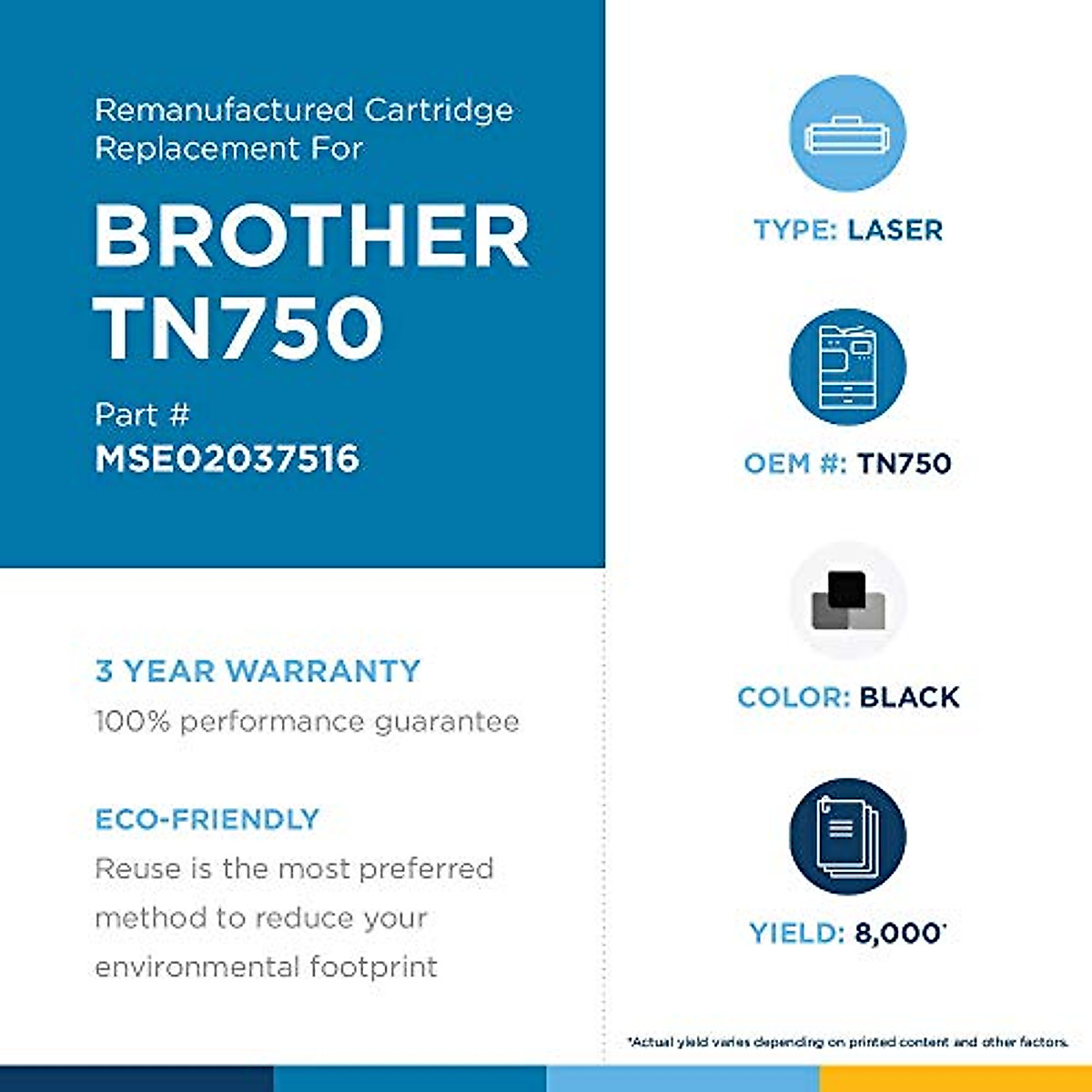 MSE Brand Remanufactured Toner Cartridge Replacement for Brother TN750 | Black | High Yield