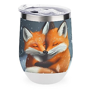 Snowy Fox Insulated Tumbler with Lid Stainless Steel Coffee Mug Cute Wine Tea Water Cup White-style