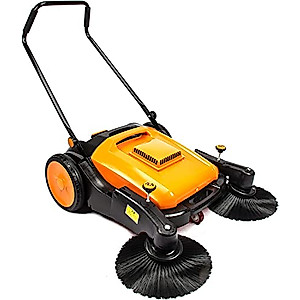 Industrial Floor Sweeper with Triple Brooms, 38 inch Outdoor and Indoor Hand Push Floor Sweeper, 38,000 Square feet per Hour, 12 gal Waste Container