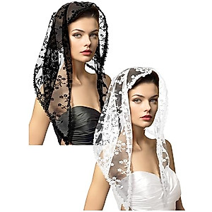 Boao 2 Pieces 1950s Retro Lace Scarf Triangle Neck Scarf Embroidered Lace Wrap Hair Wrap for Women (Stylish)