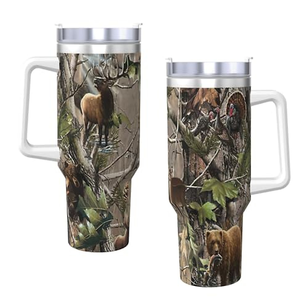 Wildlife Hunting Deer Bear Elk Print Insulated Stainless Steel Coffee Cup 40oz Capacity, Home Office Outdoor