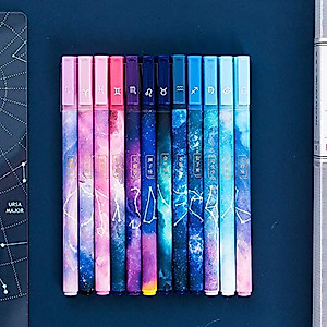 Gel pens 12 Different Constellations and Different Pen Shell Colors 0.5mm Black Ink Writing Pen Pack for Office School Supplies Kids Drawing Pen Gifts for Boys and Girls Students