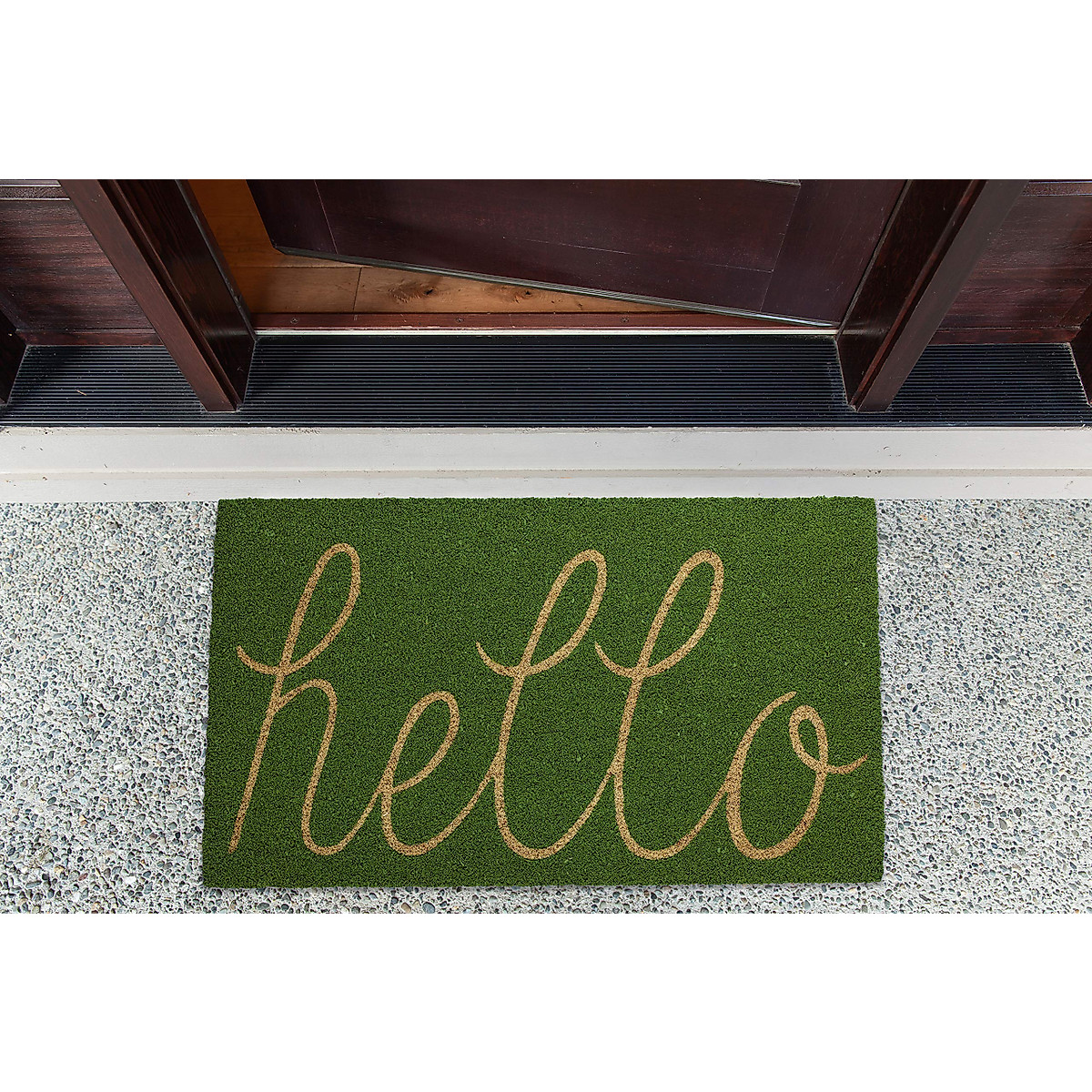 DII Hello Coir Fiber Doormat Non-Slip Durable Outdoor/Indoor, Pet Friendly, 18x30, Green Apple