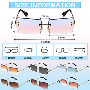 Konohan 8 Sets Rimless Rectangle Sunglasses Vintage Transparent Rectangle Glasses Eyewear Frameless Square Glasses(Classic Color)