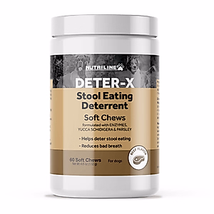 Nutriline Labs Deter-X Dog Poop Eating Deterrent - Chew Treats for Poo Eating Prevention - Yucca, Parsley, Chamomile, Digestive Enzymes, Prebiotics, Probiotics for Dogs - Puppy & Dog Stuff - 60 Bites