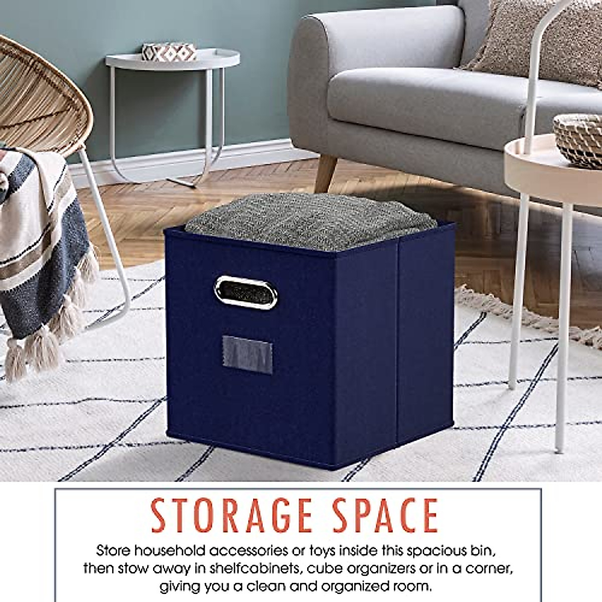 Ornavo Home Foldable Storage Bins Basket Cube Organizer With Dual Handles and Window Pocket - 6 Pack - 12" L x 12" W x 12" H - Navy Blue