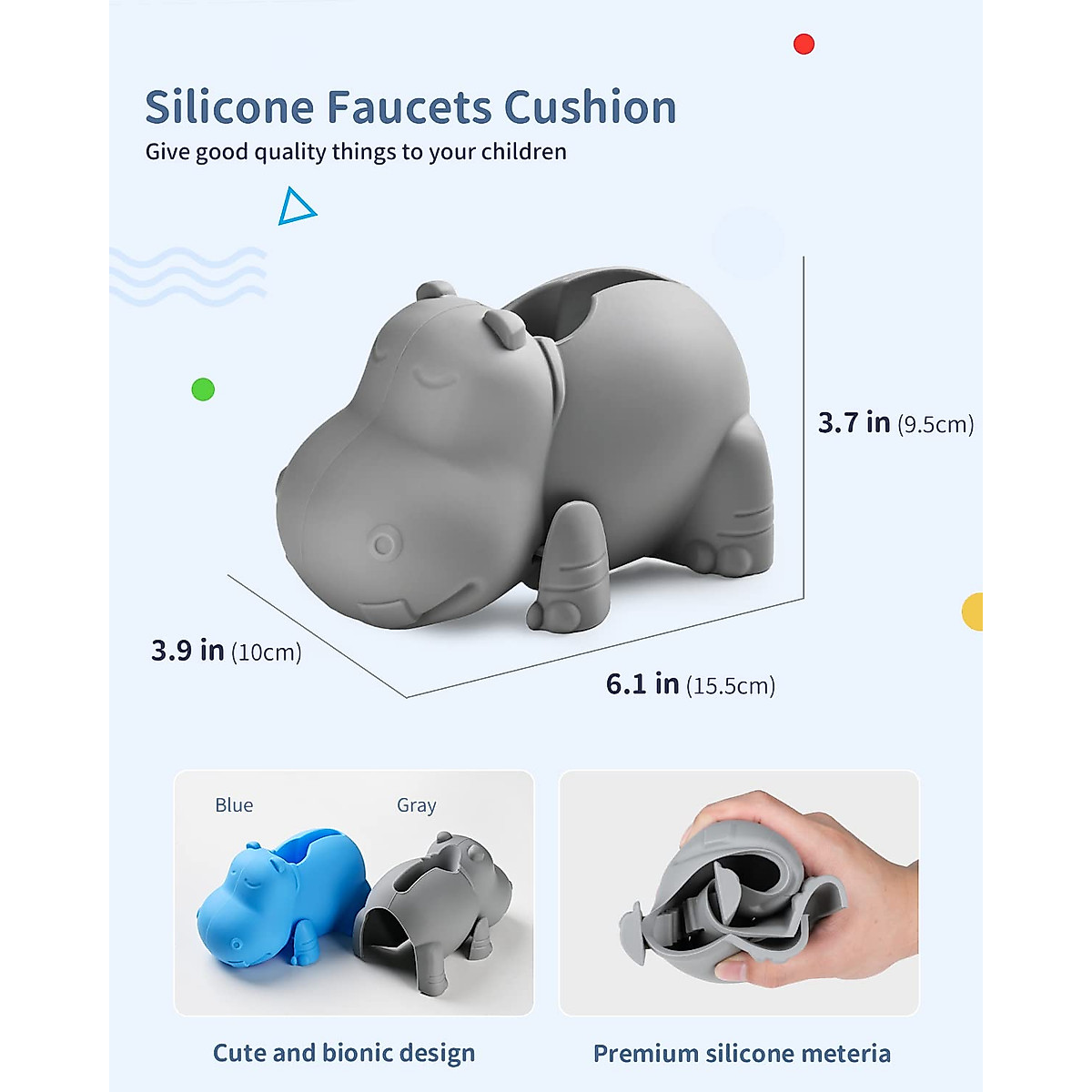 Mandoo Faucet Cover Bathtub Baby, Bath Spout Cover for Baby, Bath Faucet Cover for Kids, Tub Spout Cover Bathtub Faucet Cover Kids Safety, Protection Baby Universal Bath Silicone Toys Grey Hippo