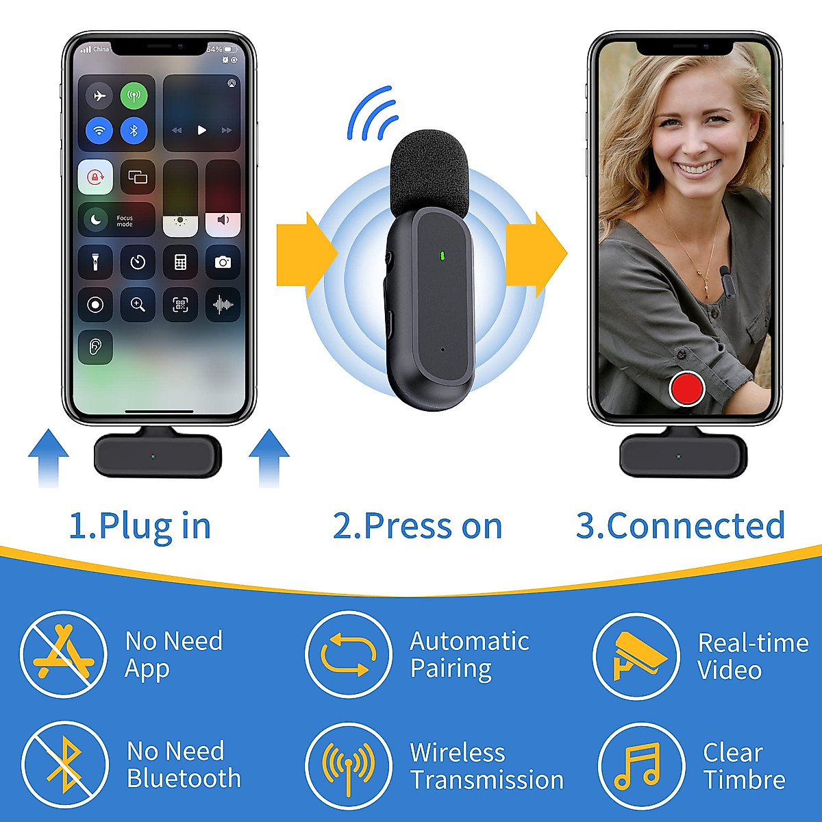 2 Pack Professional Wireless Lavalier Microphone for Android, iPhone iPad with Adapter Included Noise Reduction Plug-Play Clip on Lapel Mic for YouTube, Recording, Vlog, Facebook Live Streaming