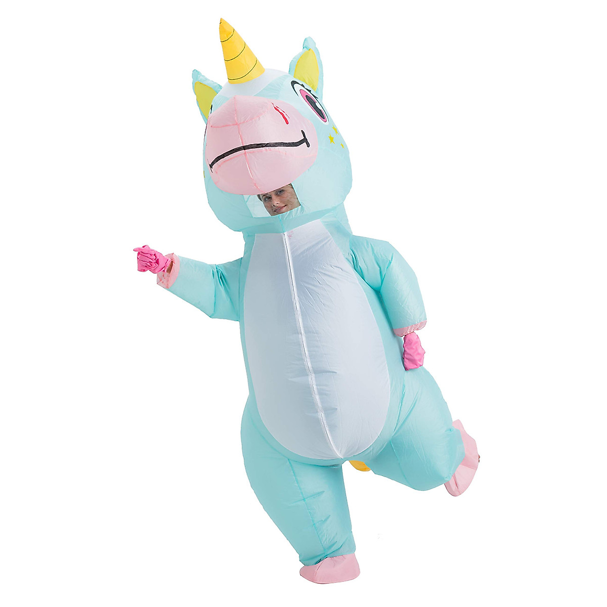 Spooktacular Creations Inflatable Costume Adult, Full Body Riding a Unicorn Blow Up Costume for Halloween Inflatables Costume Dress-Up Party (Blue)