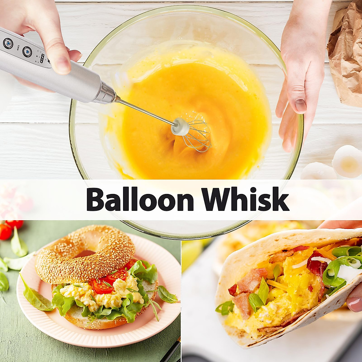 Sakgos Milk Frother Rechargeable Handheld-Electric Whisk 3 Speed Adjustable, Coffee Frother Wand with 3 Stainless Whisks, Electric Foam Maker, Drink Mixer Blender for Latte Cappuccino Matcha Egg