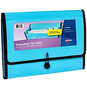 Avery Expanding File Folder Organizer, 7-Pocket Accordion File Organizer, Aqua, Holds 425 Letter/A4-Size Sheets (73551)