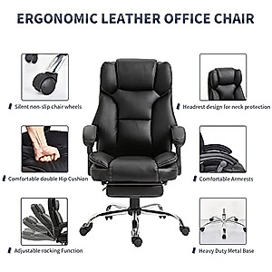 Massage Office Chair with Footrest,Ergonomic Executive Home Office Chairs,Faux Leather and Adjustable Height Swivel Recliner Computer Chair (Black)