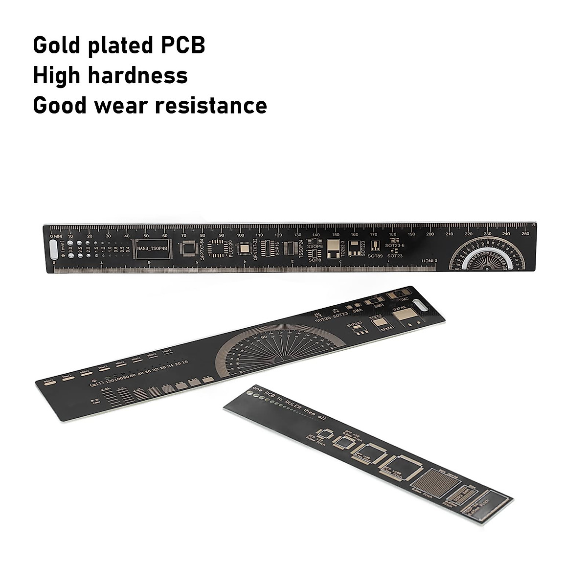 PCB Engineering Ruler, Scratch Free Accurate Spacing Clear Metric PCB Scale Ruler 3 Sizes for Electronic Engineers