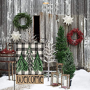 Welcome Christmas Trees Winter Garden Flag 12 x 18 Inch Vertical Double Sided Buffalo Plaid Holiday Yard Outside Xmas Décor