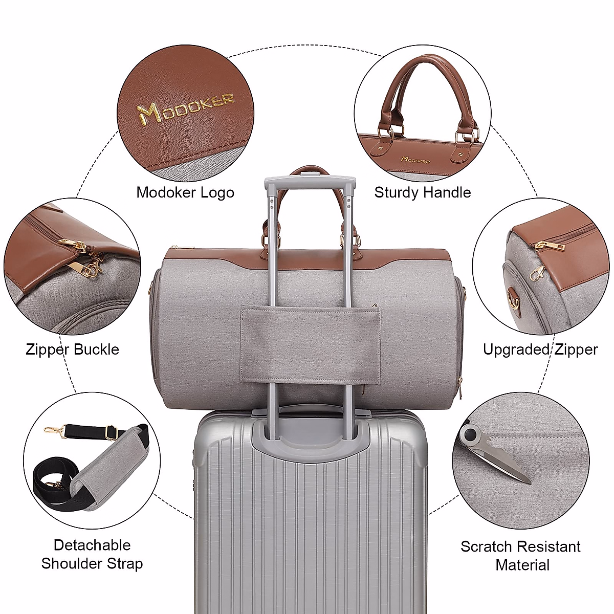 Modoker Carry on Garment Bags for Travel, Convertible Garment Duffel Bag with Shoulder Strap for Men Women- 2 in 1 Hanging Suitcase Suit Travel Bags