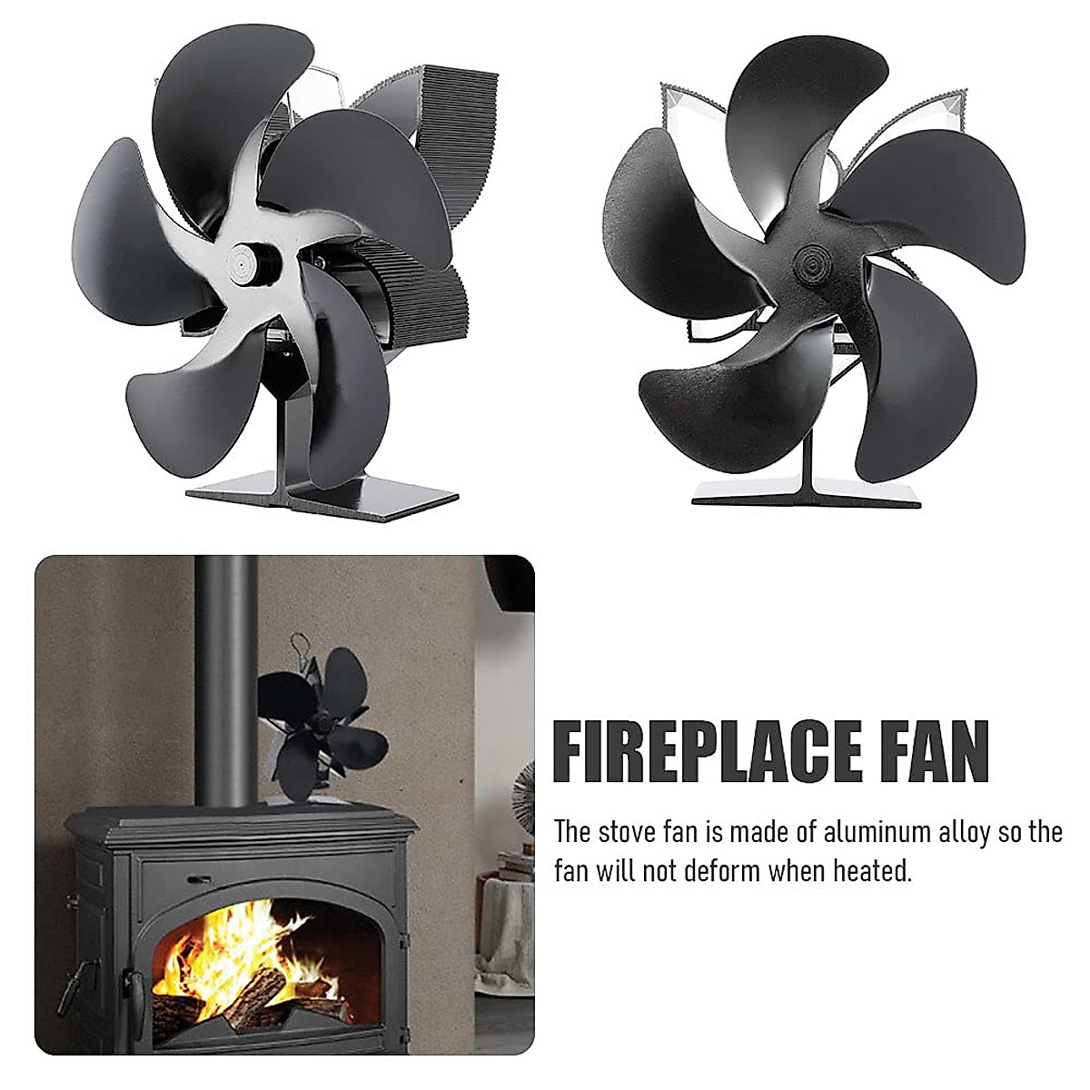 Saycker 5-Blade Fire Fans Heat Powered Stove Fan for Fireplace Wood/Log Burner/Fireplace Increased Efficiency(Black)