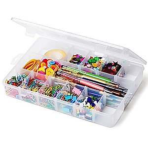 iBune 18 Grids Large Plastic Compartment Container, Bead Storage Organizer Box Case with Adjustable Removable Dividers for Jewelry Craft Tackles Tools, Size 11.7 x 7.7 x 1.7 in, White