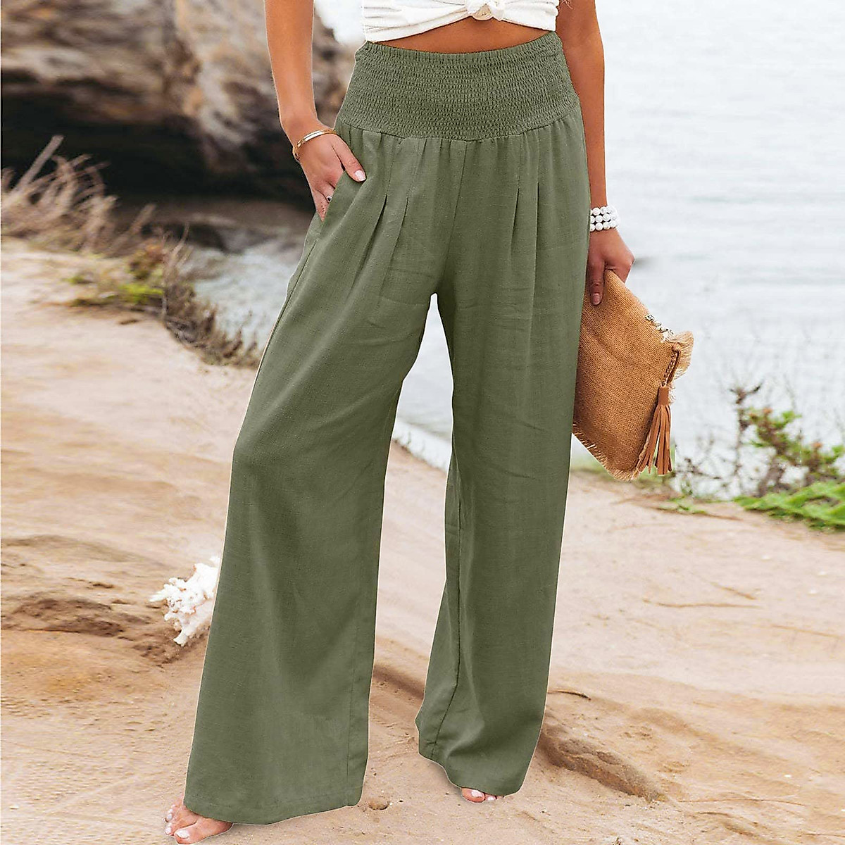 sdhienbb 2 Piece Spring Outfits for Women Plus Size Women's Pants Safety Denim Cargo Hiking Sheer Pants, Army Green-h, X-Large