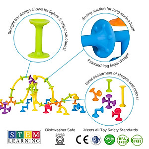 Froogly - 100 Piece Suction Toys | Montessori Toys Bath Toys Construction Building Set Silicone Preschool Toys Daycare Toys Shower Toys Travel Toys for Kids Toddlers Boys Girls Ages 3 4 5 6 Year Old