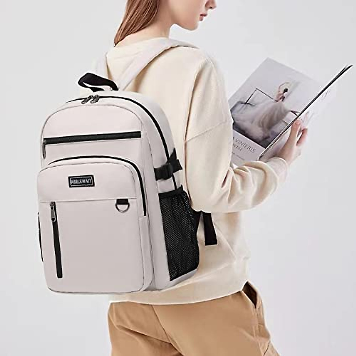 MIRLEWAIY Fashion Casual Daypack Girls Backpack Ultra-Lightweight School Bookbag Work Bag For High School Yong Teenagers, Beige