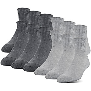 Gildan Men's Polyester Half Cushion Ankle Socks, 12-Pairs, Grey, Shoe Size: 6-12