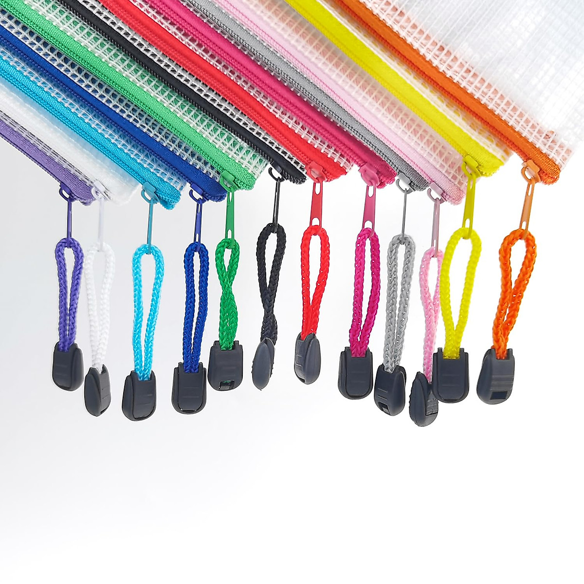 AUSTARK Plastic Mesh Zipper Pouch, 12Pcs Zipper File Bags with Label Pocket, Game Boards Storage Bags, Waterproof Document Storage Bags for Office Home Travel (Receipt Size 9.2x4.1 in)