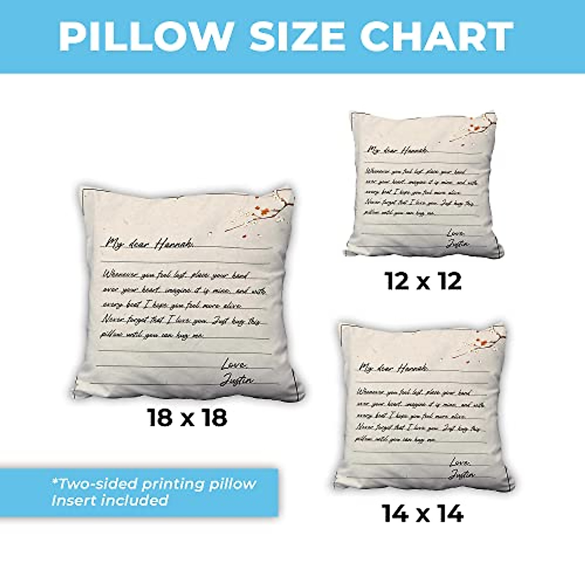 Hyturtle Personalized Love Letter Throw Pillow (Insert Included) Long Distance Gifts for Her Girlfriend Wife Him Boyfriend Husband - Valentine's Day Anniversary - Customized Cushion Home Decor Pillow