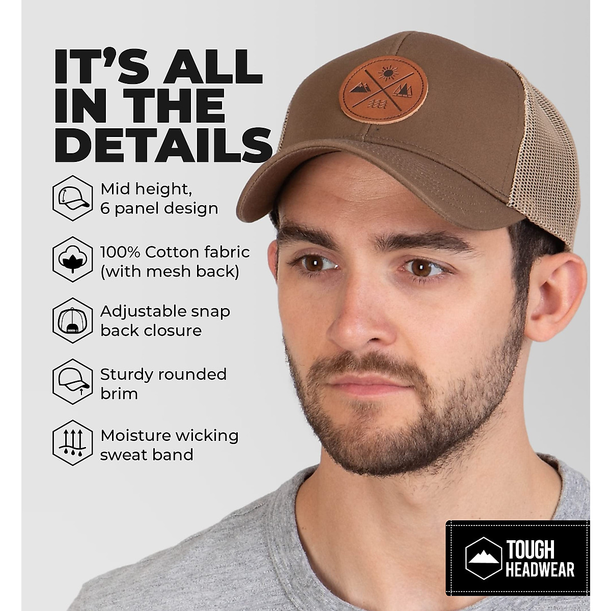 Tough Headwear Hats for Men - Trucker Hat Men - Mesh Hats for Men - Snap Back Hats for Men - Trucker Caps Embroidered & Badge