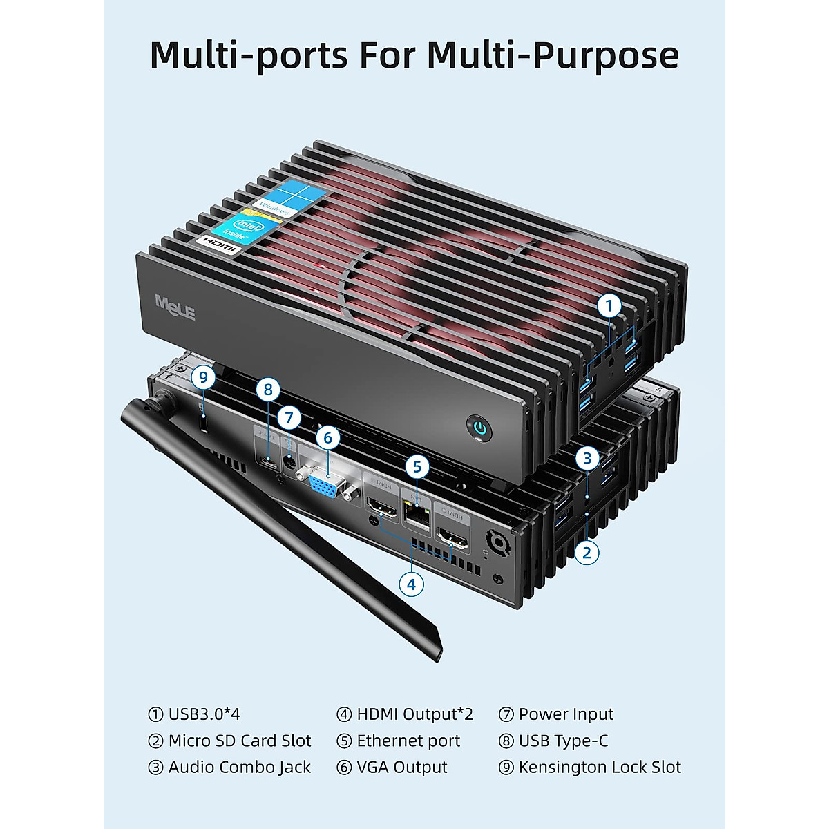 MeLE Fanless Mini PC Computer PCG35 J4125 8GB 128GB Windows-11-Pro Micro PC Support M.2 NVMe SSD 2.5" HDD/SSD 2X HDMI 4K +1x VGA Triple Display WiFi 6 Gigabit Ethernet BT5.2 on Business Office Home