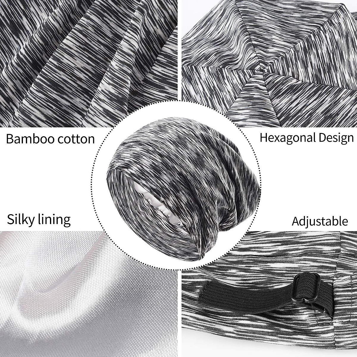 LUKACY Satin Lined Sleep Cap Beanie Hat 6 Pieces Adjustable Bonnet Satin Bonnet for Curly Hair Sleeping caps for Women -Gifts for Ladies Multi-Colored