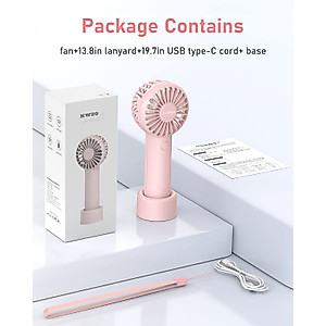 Coohea Mini Handheld Fan 4800mAh Battery Portable Fan USB Rechargeable Eyelash Fan 3 Speeds Wind Powerful Makeup Fan Cute Small Fan with Base & Lanyard for Hand Held Desk Travel Beach Office, Pink