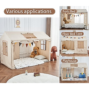 WANFASO Twin Bed Tent Indoor Bed Canopy Kids Tents with 2 Doors, Breathable Private Space Floor Fort Bed Tents for Kids Adult Sleeping Tent (Twin, Khaki)