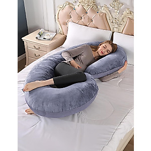 TINKLE WELL C-Shaped Pregnancy Pillows, Memory Foam Pregnancy Pillow Full Body Maternity Pillow with Removable Cover, 52 Inch Pregnancy Pillows for Sleeping (Grey)
