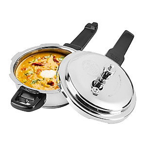 Vinod Platinum Triply Stainless Steel Pressure Cooker Mini - 2 Litre | SAS Bottom Pan Cooker | Induction and Gas Base Cooker | ISI and CE certified