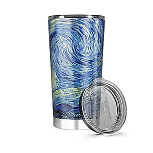 Stainless Steel Insulated Tumbler 20oz 30oz Vincent Tea Van Hot Gogh Coffee - Wine Starry Cold Night Iced Funny Travel Cups Mugs For Men Women,White,20, 30oz