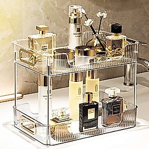 ICCGBHGO Bathroom Organizer Countertop, Bathroom Vanity Dresser Counter Shelf Storage, Clear Lotion Makeup Organizer Tray, Spice Under Sink Organizer Cabinet Rank for Bathroom Kitchen 2Tier