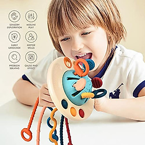 Baby Sensory Toys, Montessori Food Grade Silicone Pull String Activity Toy with Sliding Magic Balls & Simple Bubble for Motor Skills, Baby Toys 12-18 Months, First Birthday Gift for Boys Girls.