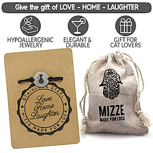 Stainless Steel Cat Lover Charm on Double Black String Bracelet for Men & Women - Cat Mom Gift, Pet Bracelet, Cat Lover Gifts for Women - Waterproof, Hypoallergenic Cat Jewelry