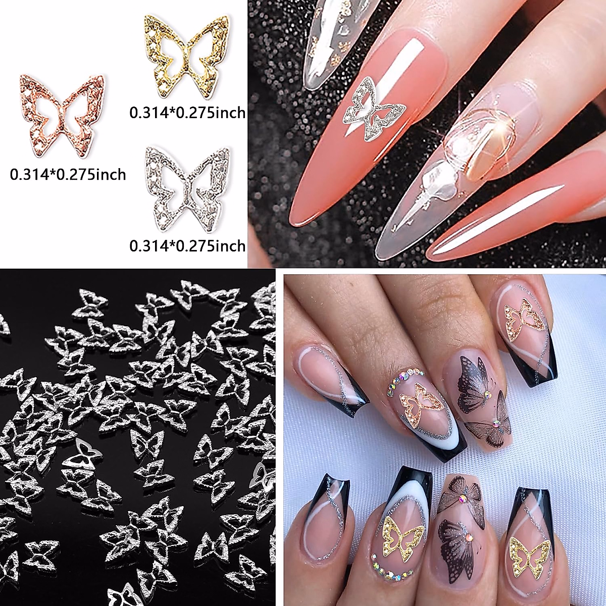 YECIRALA 90 Pieces 3D Butterfly Nail Charms for Nail Art 3D Butterfly for Nails Gold Silver Rose Gold Butterfly Charms for Acrylic Nails Craft Accessories for Women Girls Jewelrys Decorations