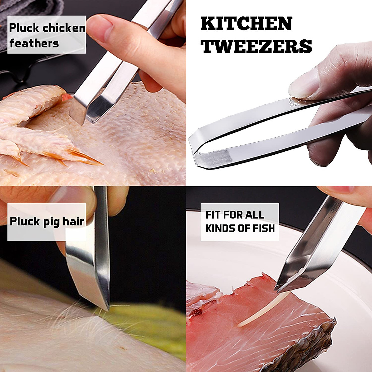 ANXVERS Fish Scaler Remover, 1 Pieces Kitchen Tweezers Stainless Steel Big and Small Tool, Precise Filet knifes for Fish Grip, Salmon Fillet Sushi knife,Tweezers Chicken Plucker -4inch