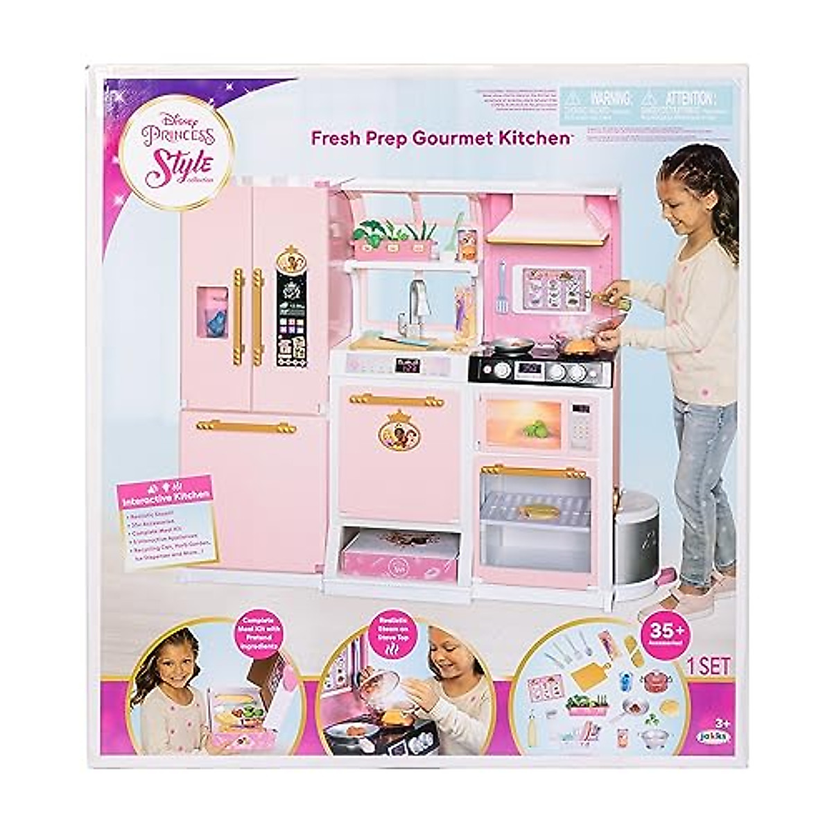 Disney Princess Style Collection Fresh Prep Gourmet Kitchen, Interactive Pretend Play Kitchen for Girls & Kids with Realistic Steam, Complete Meal Kit & 35+ Accessories