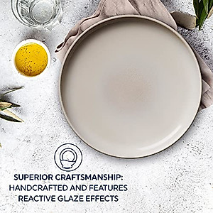 Corelle Stoneware 4-Piece Ceramic 10.5" Dinnerware Plate Set, High Edge Raised Rim Flat Dishes, Modern Rustic Handcrafted Artisanal Double Bead Glaze, Oatmeal