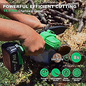 Tegatok Mini Chainsaw, 6-Inch Electric Chainsaw Cordless with 2000 mAH Battery and Charger, Power Battery Chain Saws, Portable One-Hand Rechargeable Handheld Chainsaw for Wood Cutting, Trimming