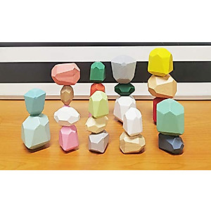 16PCs Wooden Balancing Stacking Stones Rocks,, Balancing Wooden Stacking Blocks Toys, Preschool Toys Wooden Stacking Toys, Wood Stacking Game Building Block Toys Enhances Motor Skills