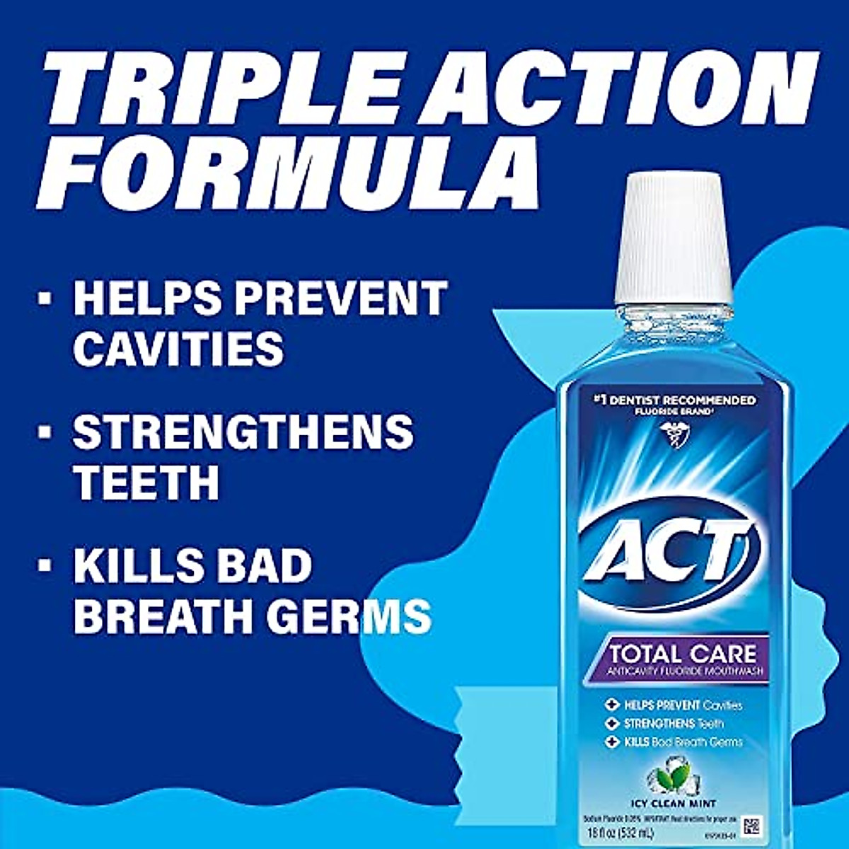 ACT Total Care Anticavity Fluoride Mouthwash ICY Clean Mint 18 oz (Pack of 4)