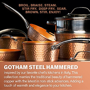 Gotham Steel 12” Nonstick Fry Pan with Lid & Hammered Copper Collection – 10” Nonstick Fry Pan with Lid, Premium Cookware